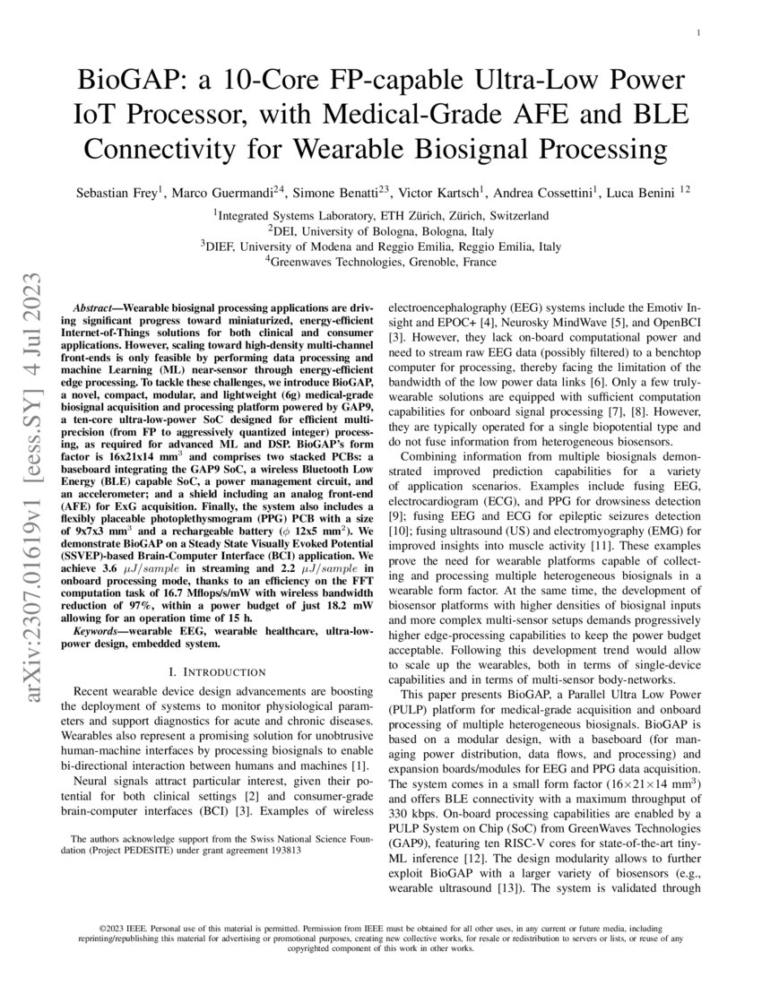 BioGAP: a 10-Core FP-capable Ultra-Low Power IoT Processor, with ...