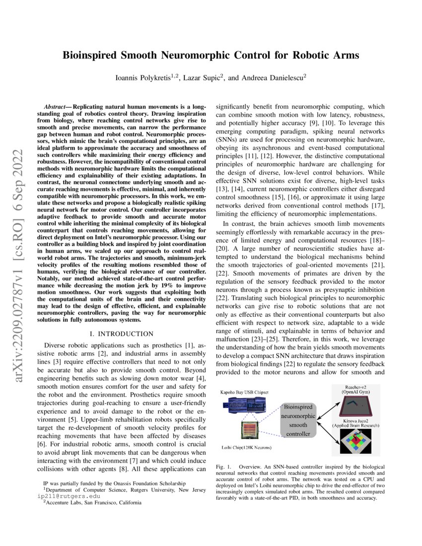 Bioinspired Smooth Neuromorphic Control For Robotic Arms Deepai