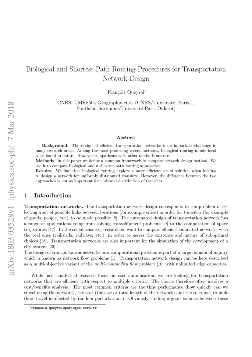 Biological and Shortest-Path Routing Procedures for Transportation ...