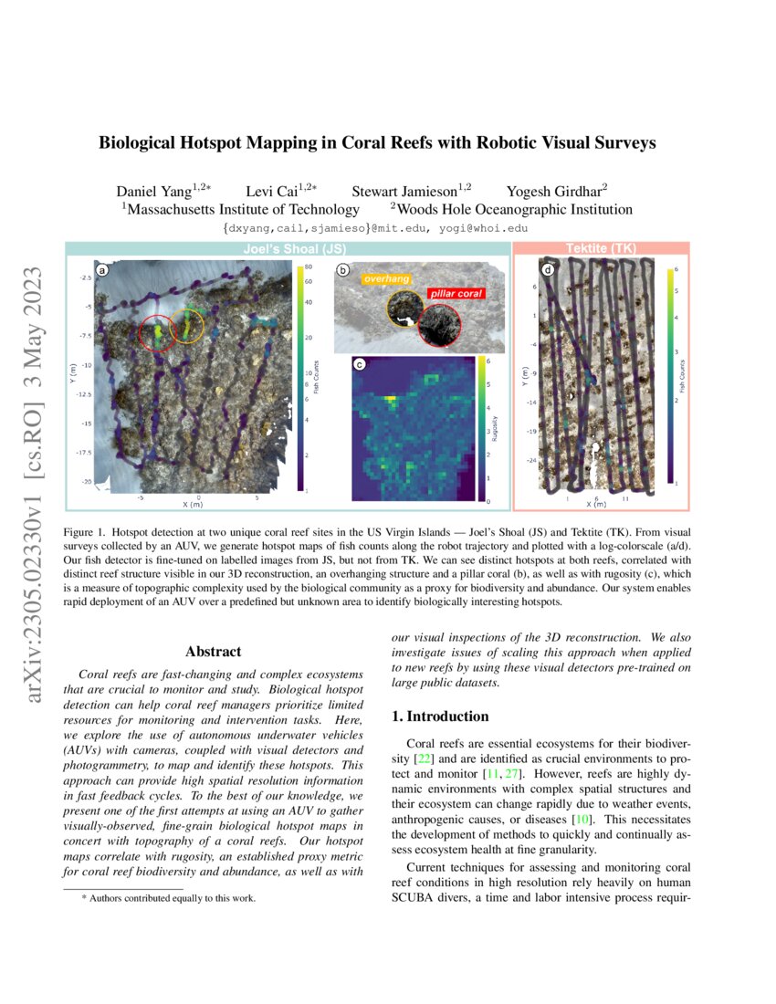 Robot Goes Fishing: Rapid, High-Resolution Biological Hotspot Mapping in Coral Reefs with Vision ...
