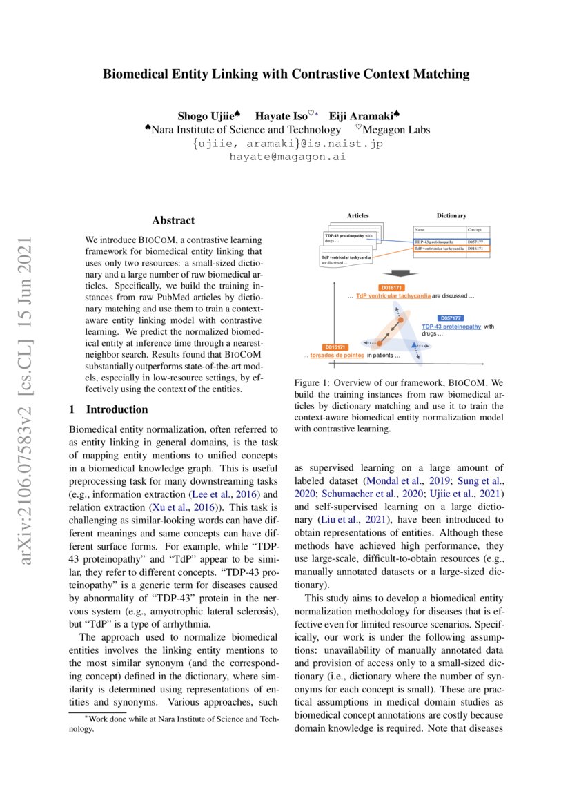 Biomedical Entity Linking with Contrastive Context Matching | DeepAI