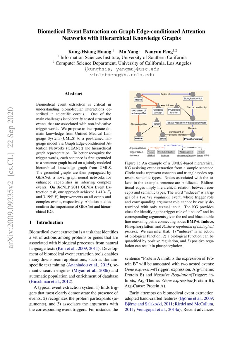 Biomedical Event Extraction On Graph Edge Conditioned Attention Networks With Hierarchical