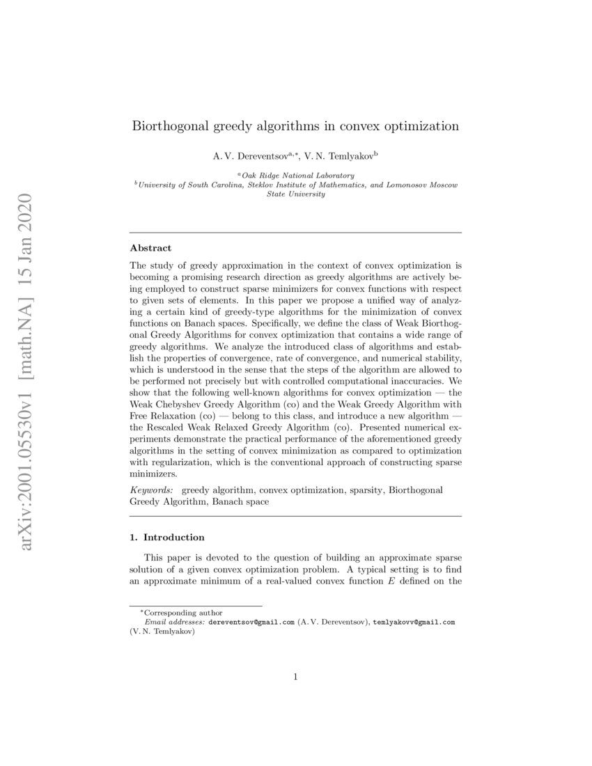 Biorthogonal Greedy Algorithms In Convex Optimization Deepai