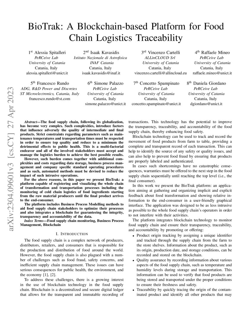 BioTrak: A Blockchain-based Platform for Food Chain Logistics ...