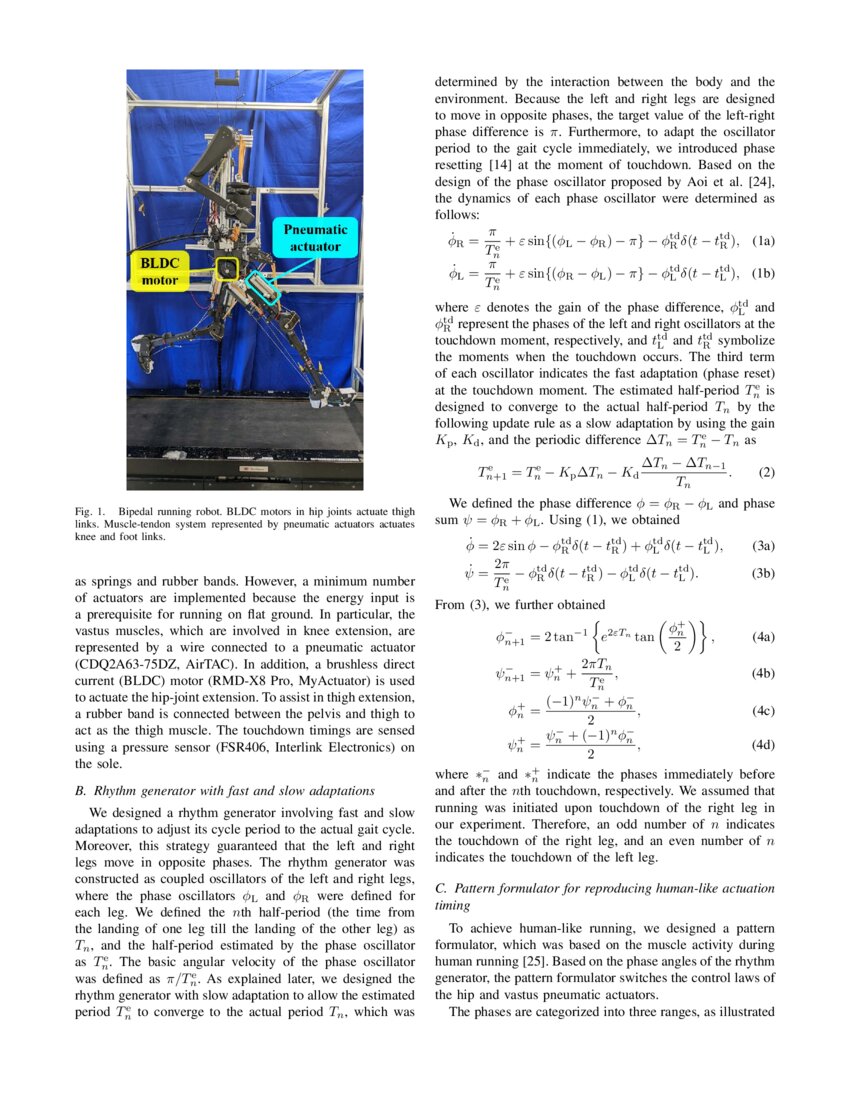 Bipedal Robot Running Human Like Actuation Timing Using Fast And Slow