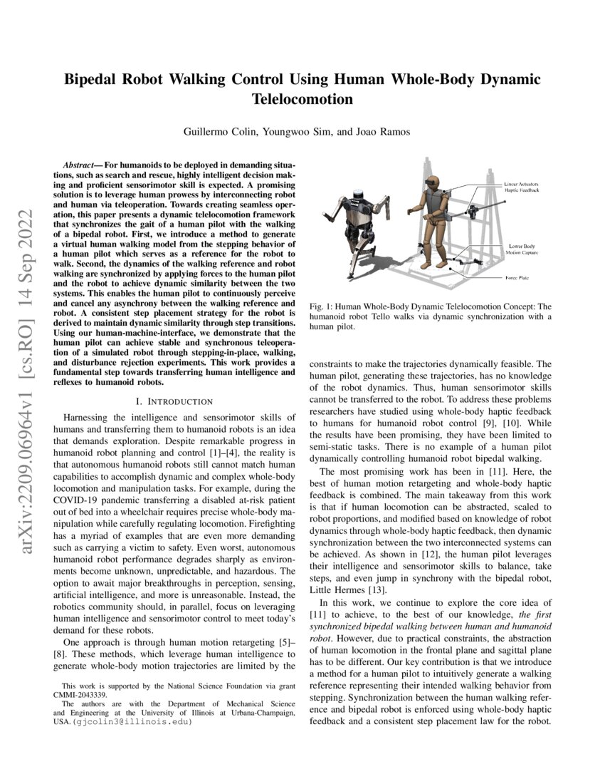 Bipedal Robot Walking Control Using Human Whole Body Dynamic