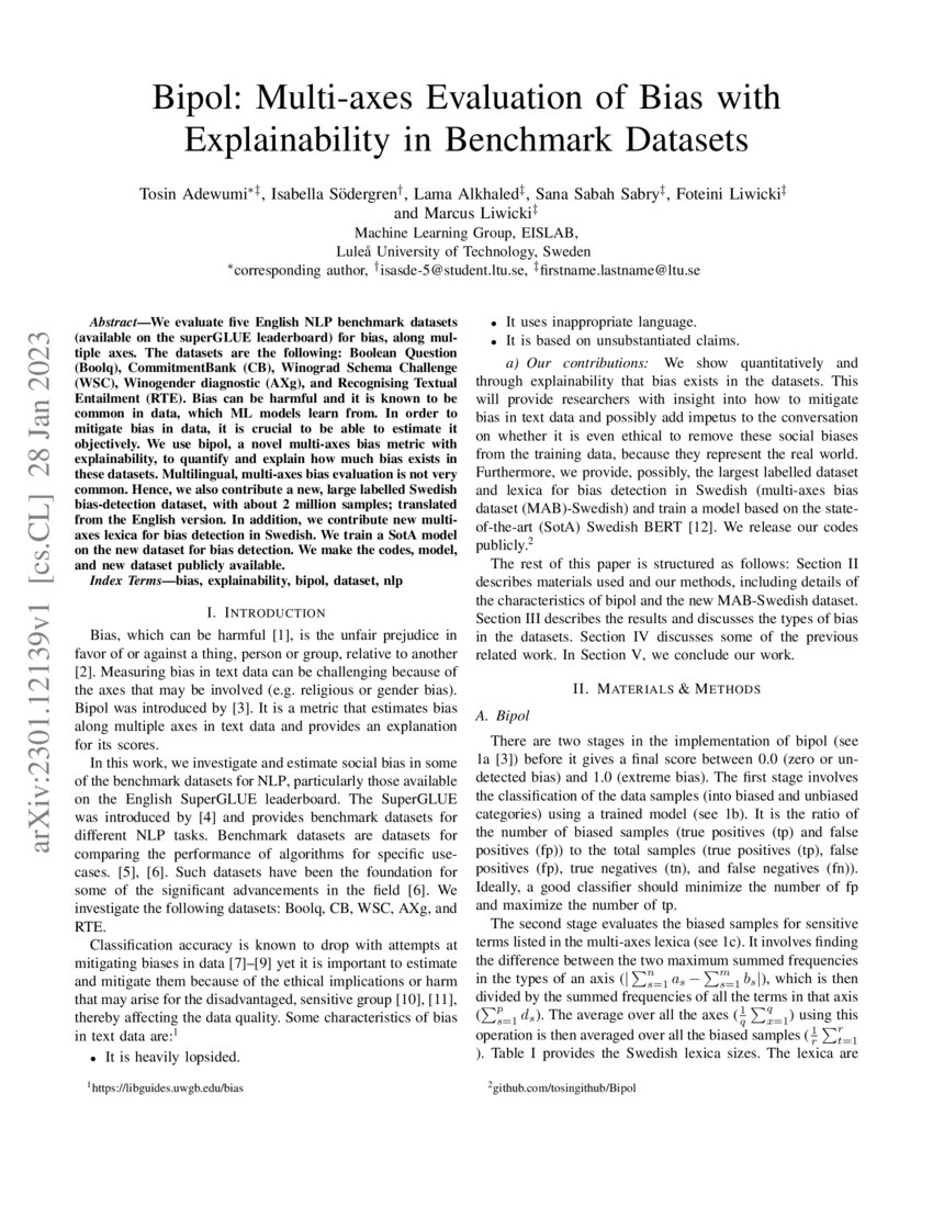 Bipol: Multi-axes Evaluation of Bias with Explainability in Benchmark Datasets | DeepAI