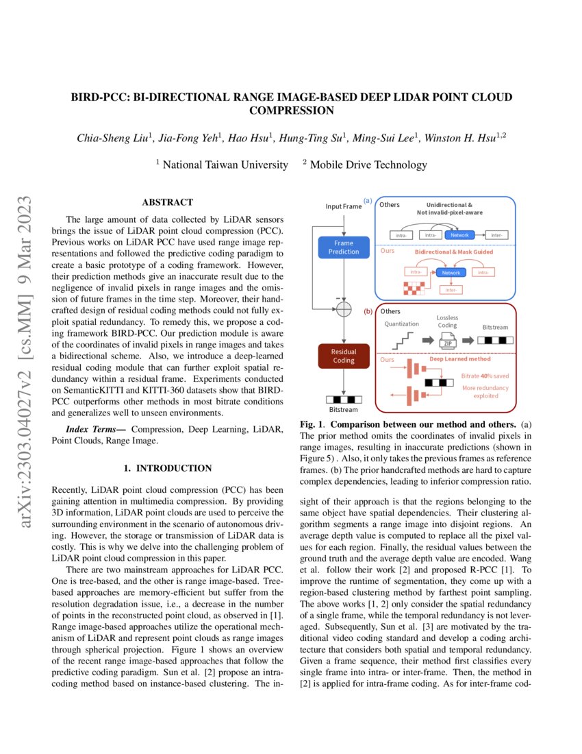 BIRD-PCC: Bi-directional Range Image-based Deep LiDAR Point Cloud Compression | DeepAI