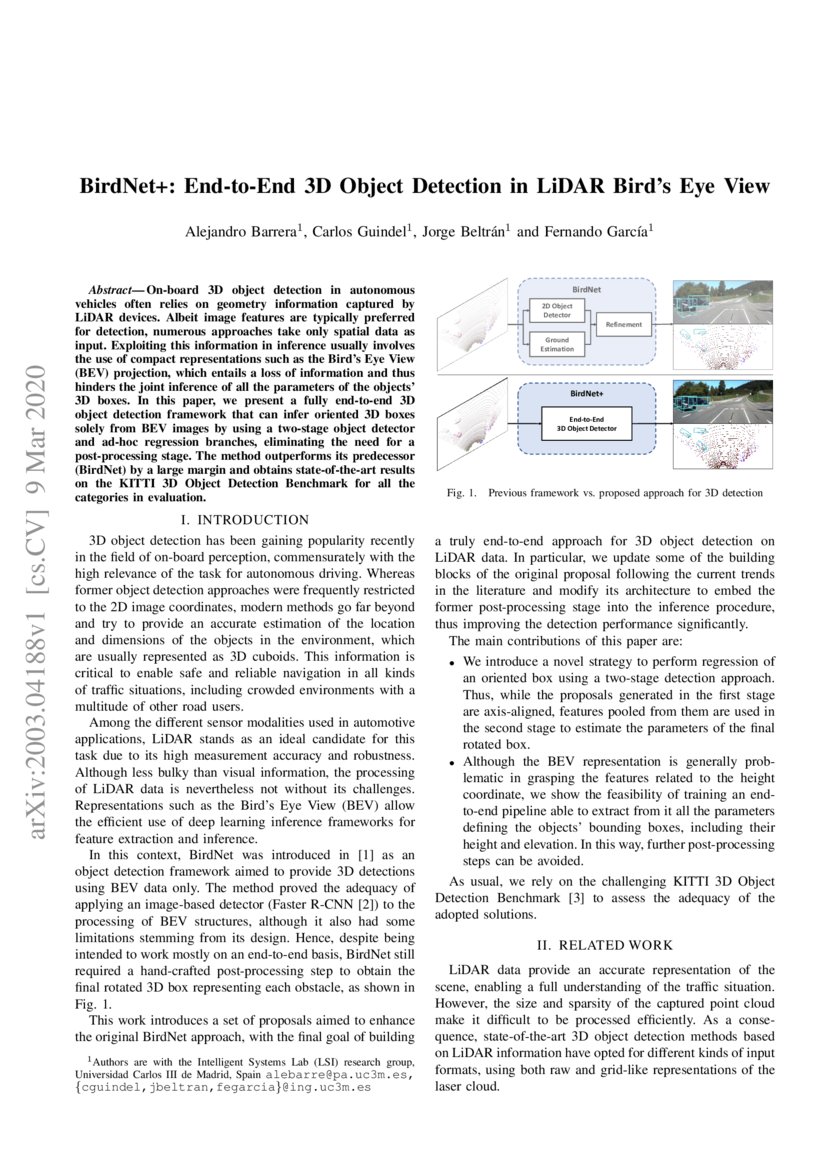 BirdNet+: End-to-End 3D Object Detection in LiDAR Bird's Eye View | DeepAI