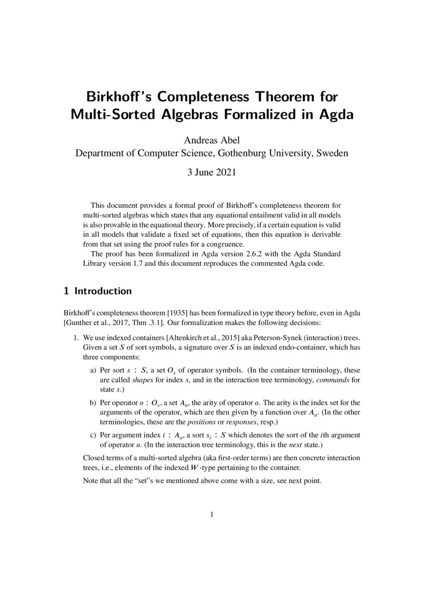 Birkhoff's Completeness Theorem for Multi-Sorted Algebras Formalized in ...