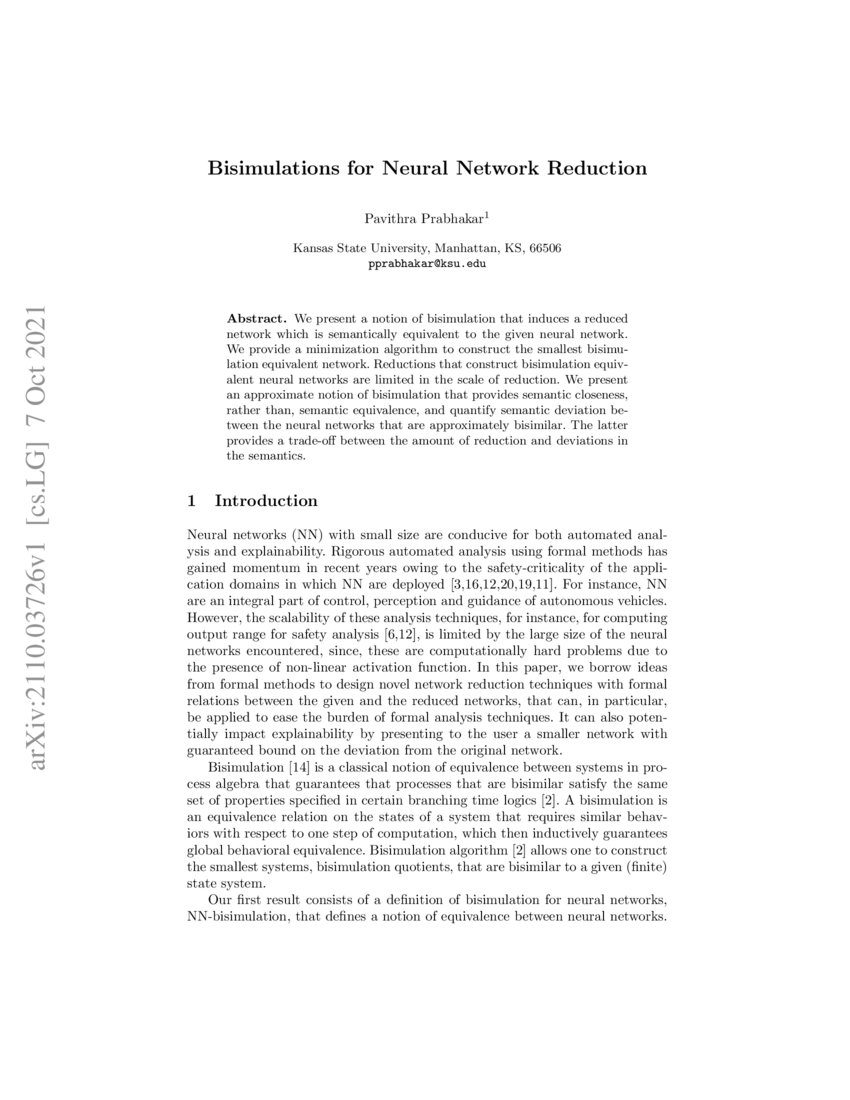 Bisimulations for Neural Network Reduction | DeepAI
