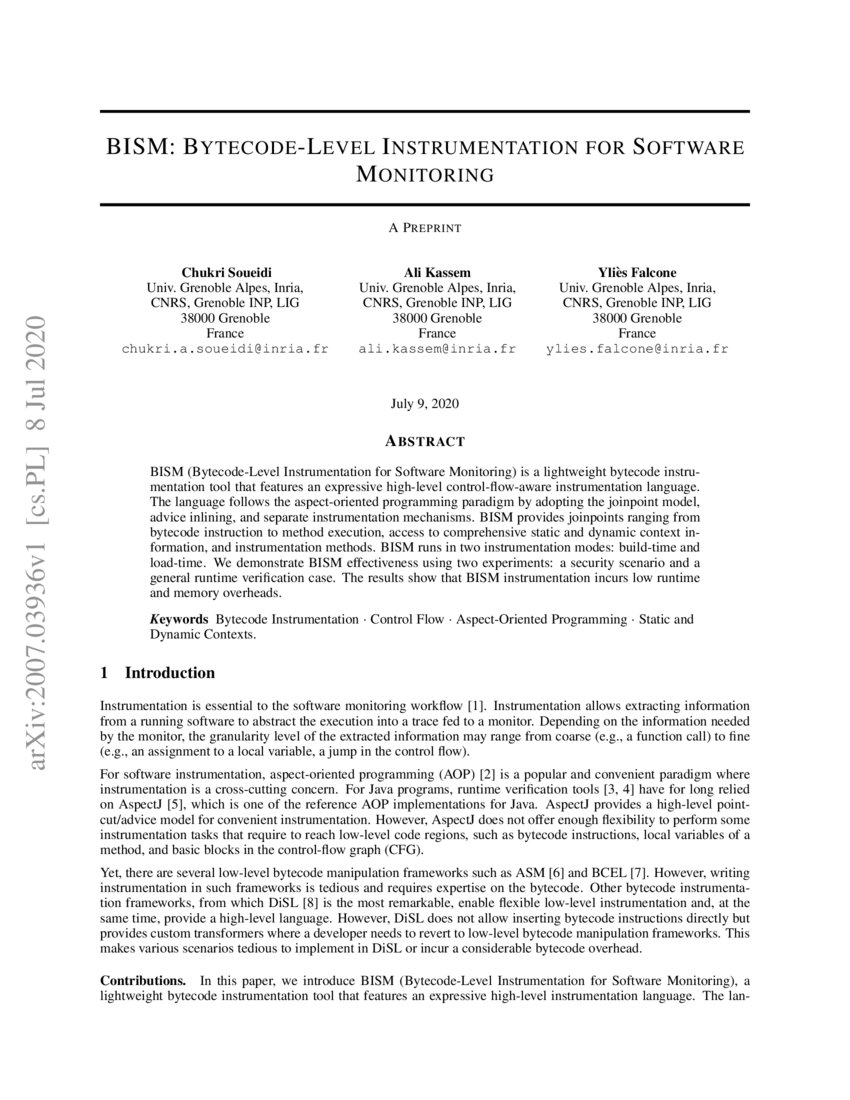 Bism Bytecode Level Instrumentation For Software Monitoring Deepai 