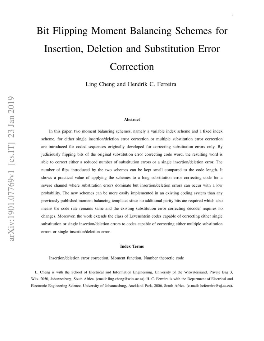 Bit Flipping Moment Balancing Schemes for Insertion, Deletion and ...