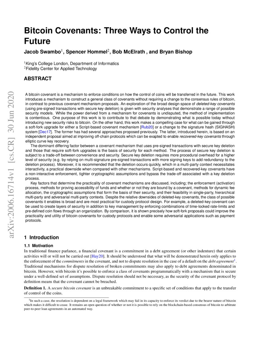 Bitcoin Covenants: Three Ways to Control the Future | DeepAI
