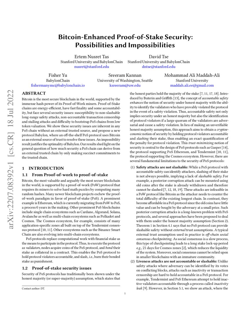Bitcoin-Enhanced Proof-of-Stake Security: Possibilities and ...
