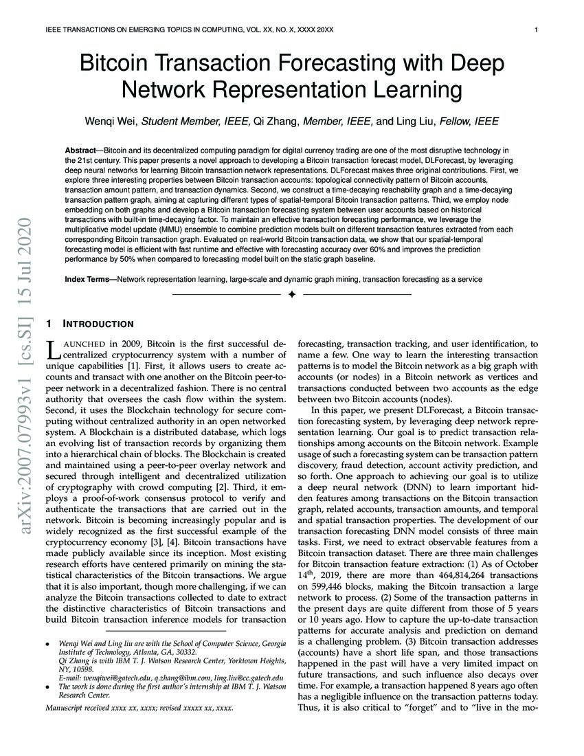 Bitcoin Transaction Forecasting With Deep Network Representation Learning Deepai