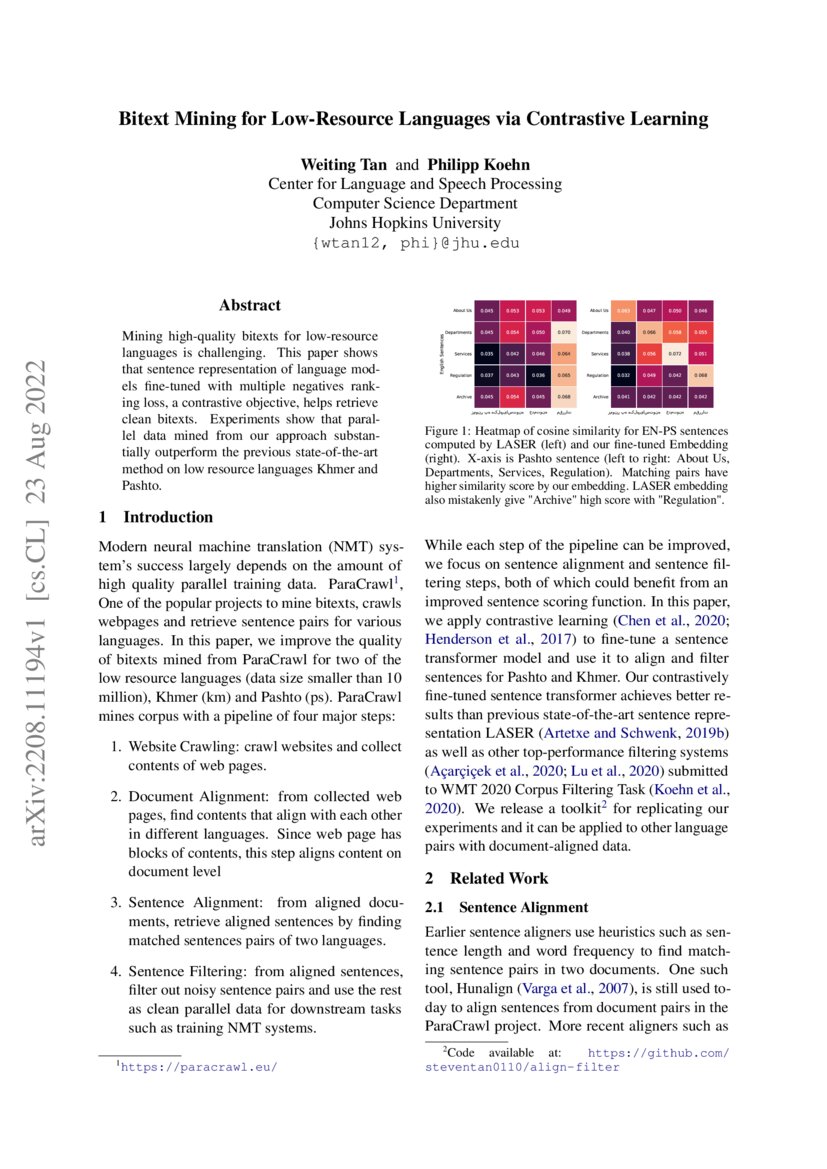 Bitext Mining for Low-Resource Languages via Contrastive Learning | DeepAI