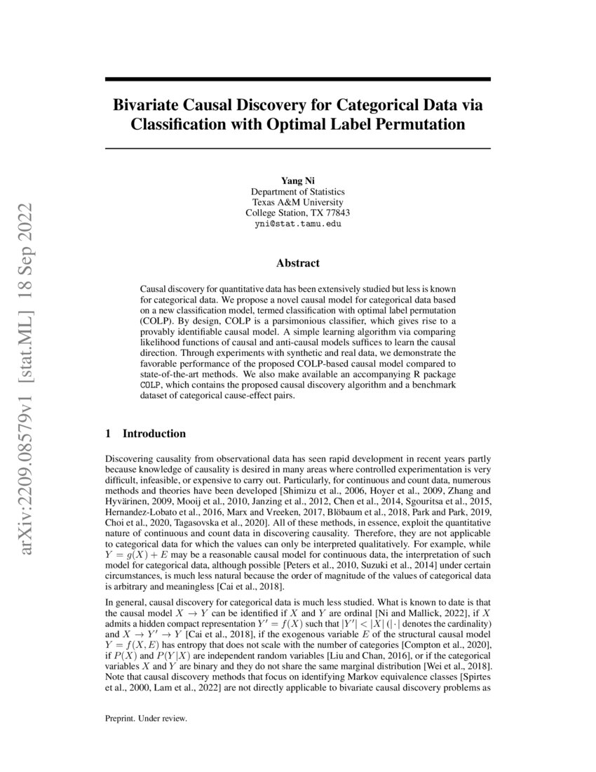 Bivariate Causal Discovery for Categorical Data via Classification with Optimal Label ...