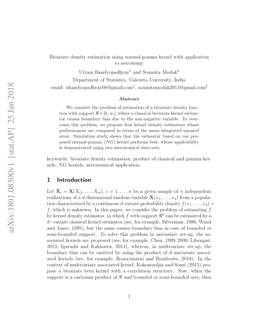 Bivariate Density Estimation Using Normal Gamma Kernel With Application To Astronomy Deepai
