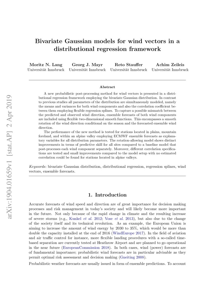 Bivariate Gaussian models for wind vectors in a distributional ...