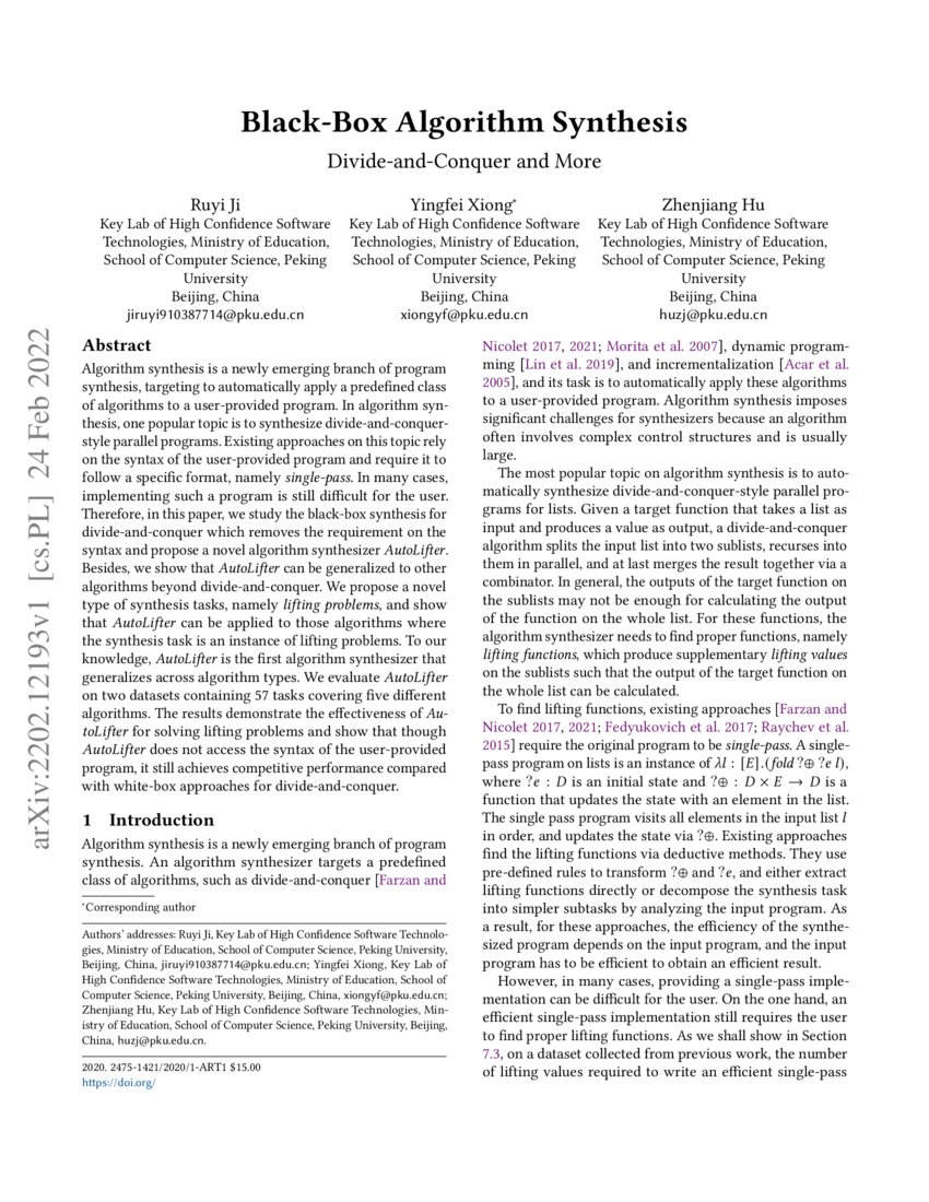 Black-Box Algorithm Synthesis – Divide-and-Conquer and More | DeepAI