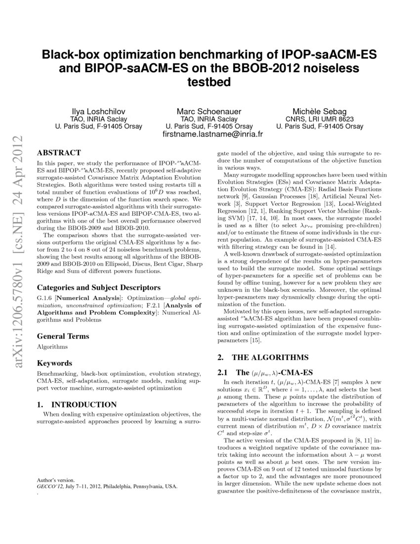 Black-box optimization benchmarking of IPOP-saACM-ES and BIPOP-saACM-ES on the BBOB-2012 ...