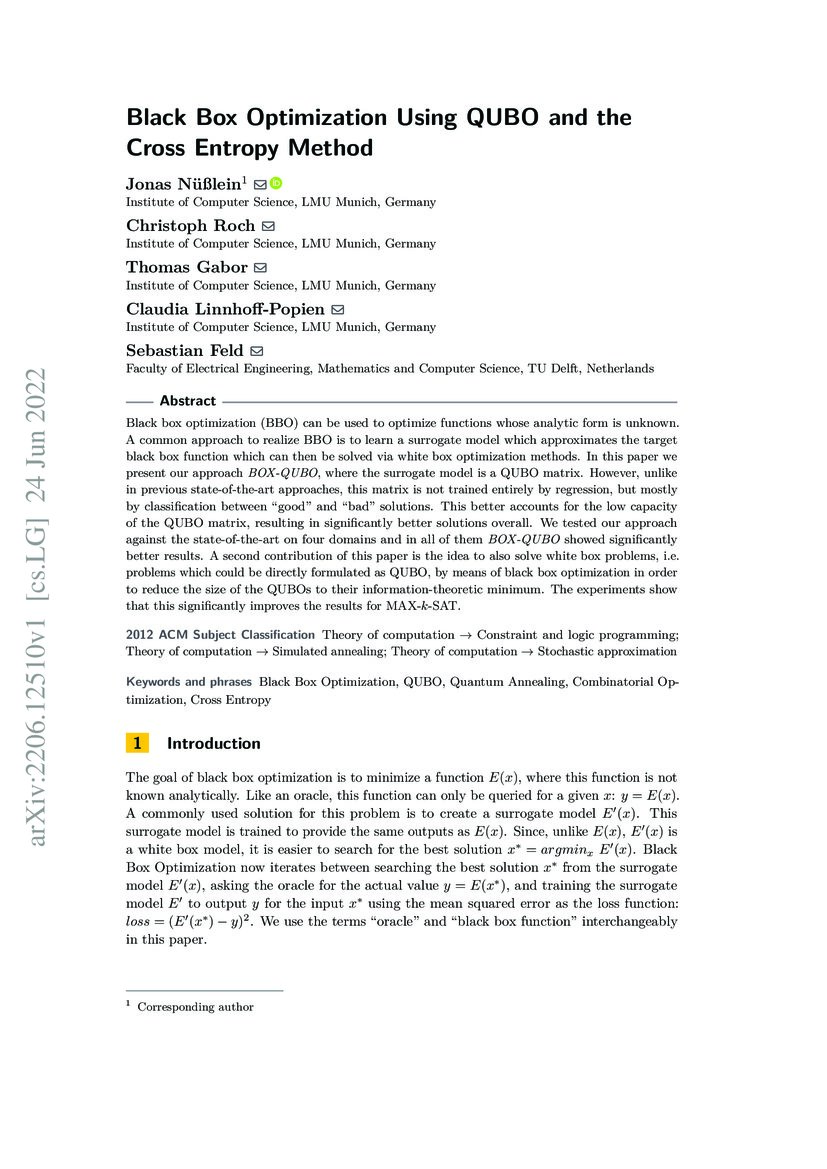 Black Box Optimization Using QUBO and the Cross Entropy Method | DeepAI