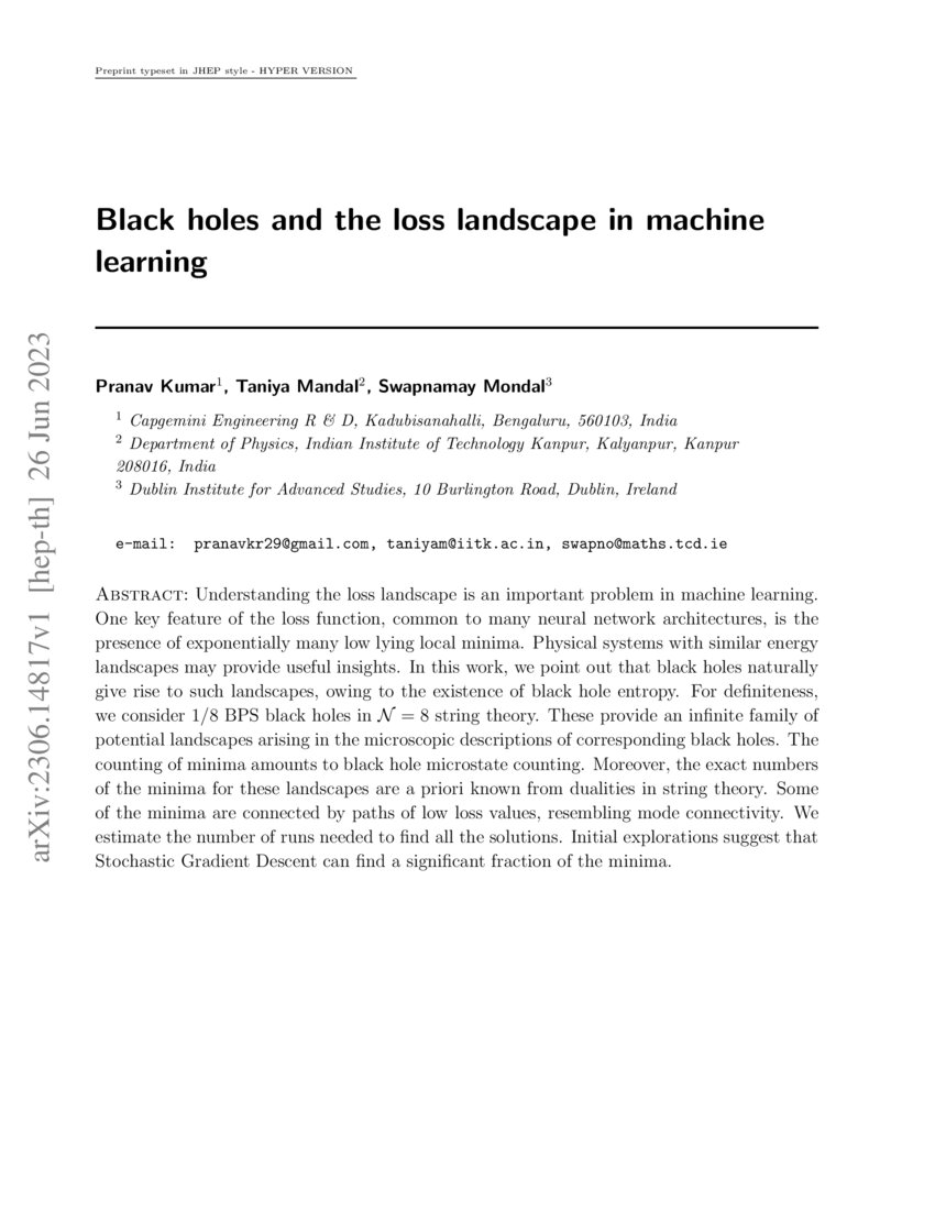 Black holes and the loss landscape in machine learning | DeepAI