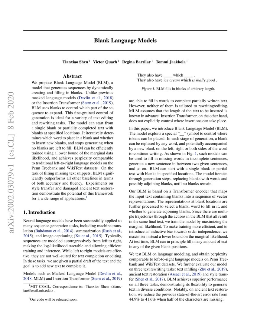 Blank Language Models | DeepAI