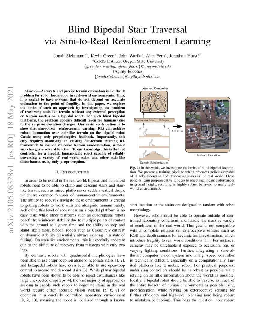 Blind Bipedal Stair Traversal via Sim-to-Real Reinforcement Learning | DeepAI