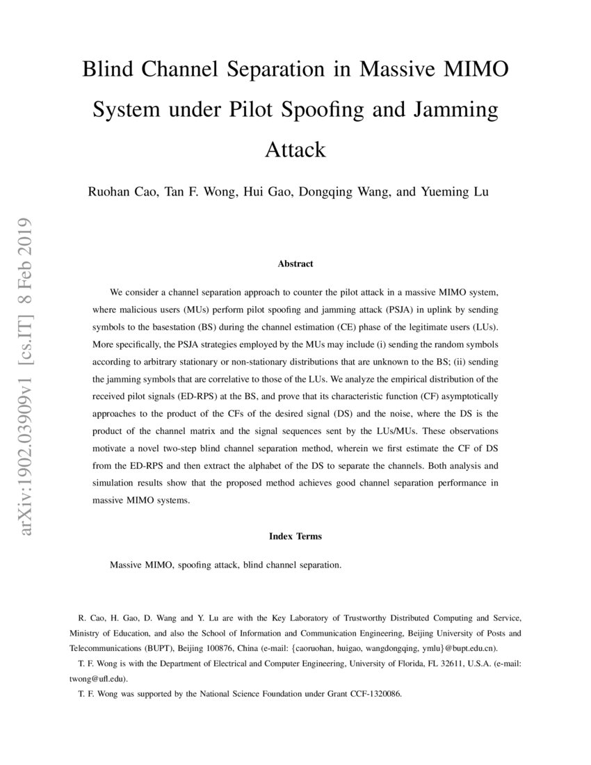 Blind Channel Separation in Massive MIMO System under Pilot Spoofing ...