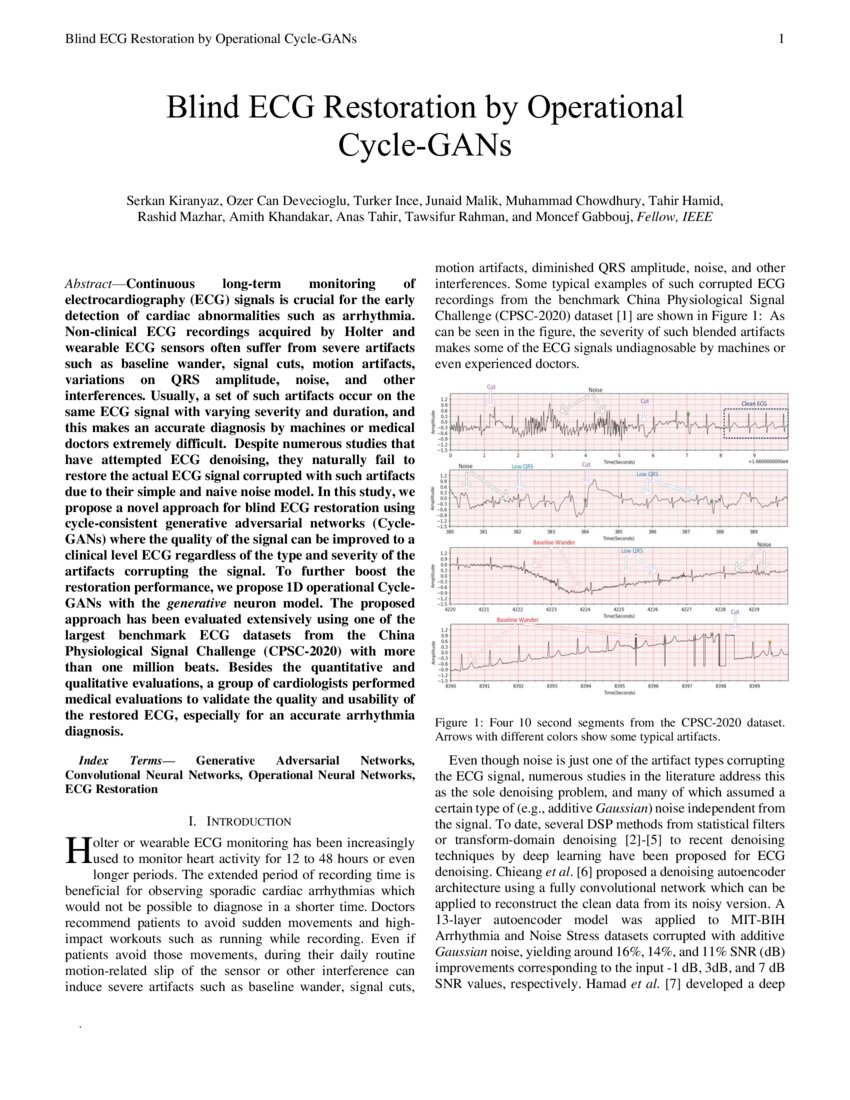 Blind ECG Restoration by Operational Cycle-GANs | DeepAI Blind ECG Restoration by Operational Cycle-GANs | DeepAI