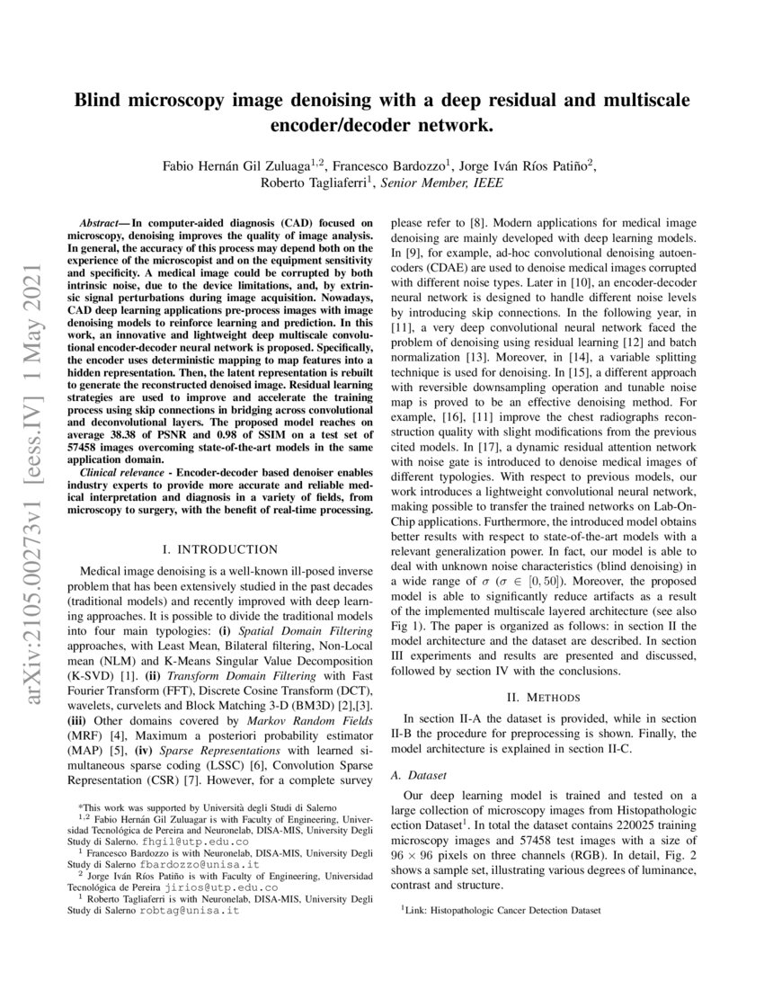 Blind Microscopy Image Denoising With A Deep Residual And Multiscale Encoderdecoder Network