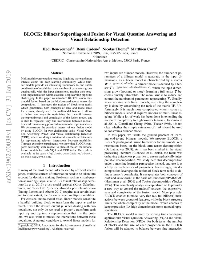 Block Bilinear Superdiagonal Fusion For Visual Question Answering And Visual Relationship