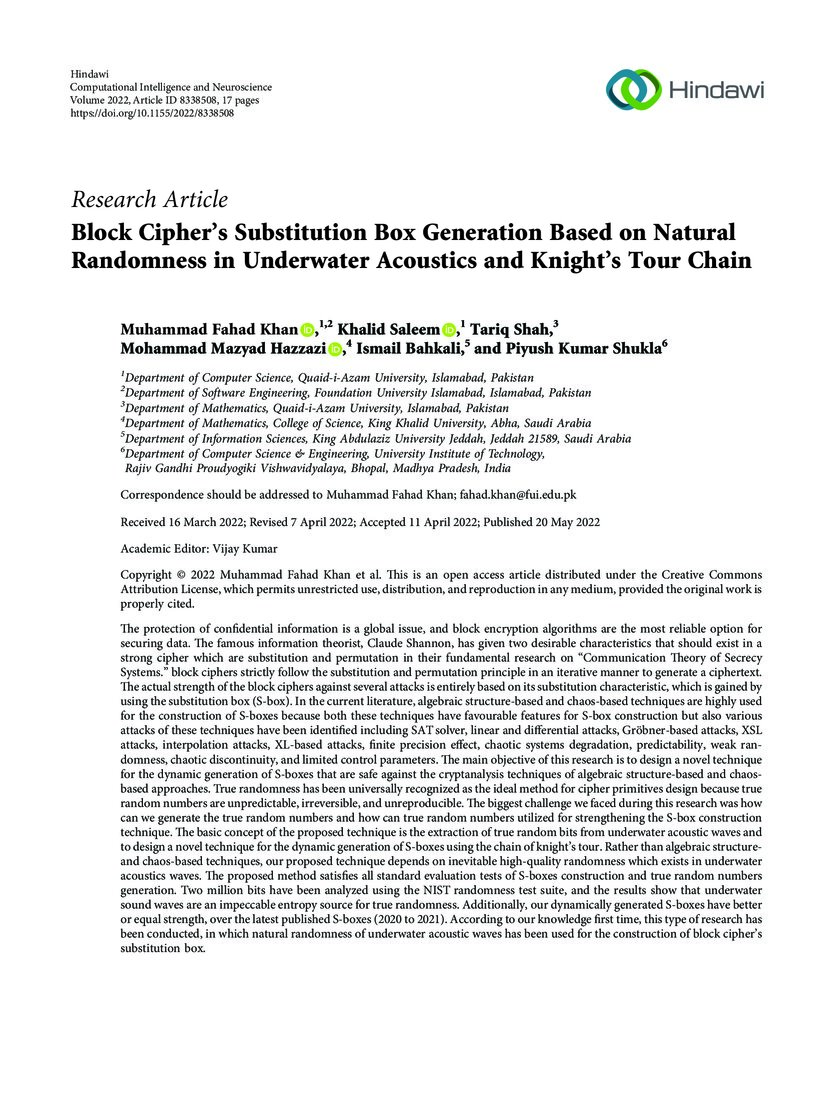 Block Ciphers Substitution Box Generation Based On Natural Randomness In Underwater Acoustics
