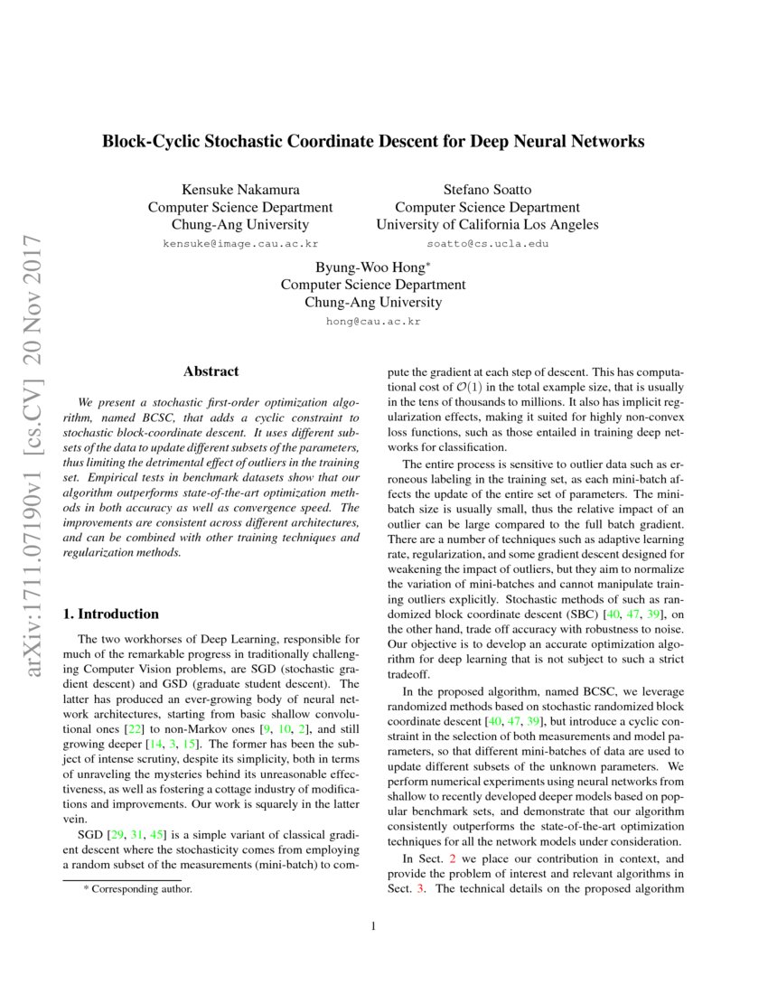 Block Cyclic Stochastic Coordinate Descent For Deep Neural Networks Deepai