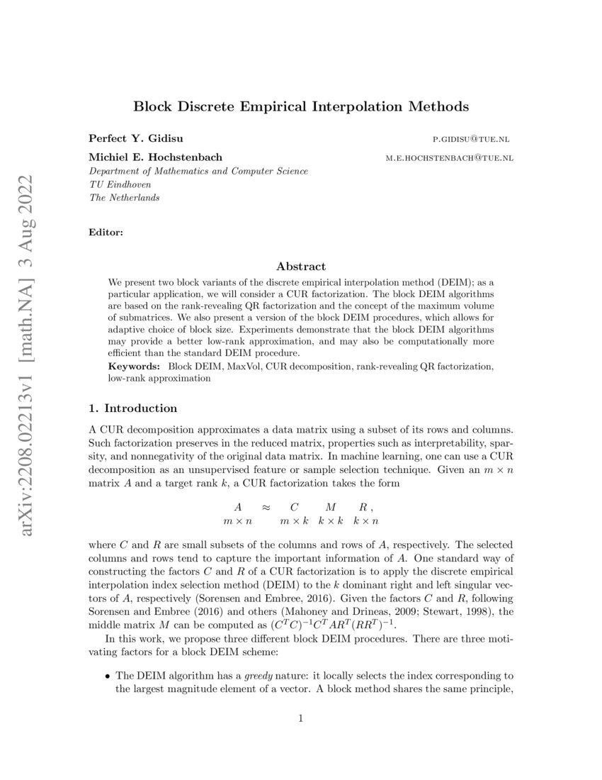 Block Discrete Empirical Interpolation Methods | DeepAI