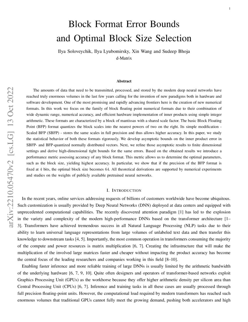 Block Format Error Bounds and Optimal Block Size Selection | DeepAI