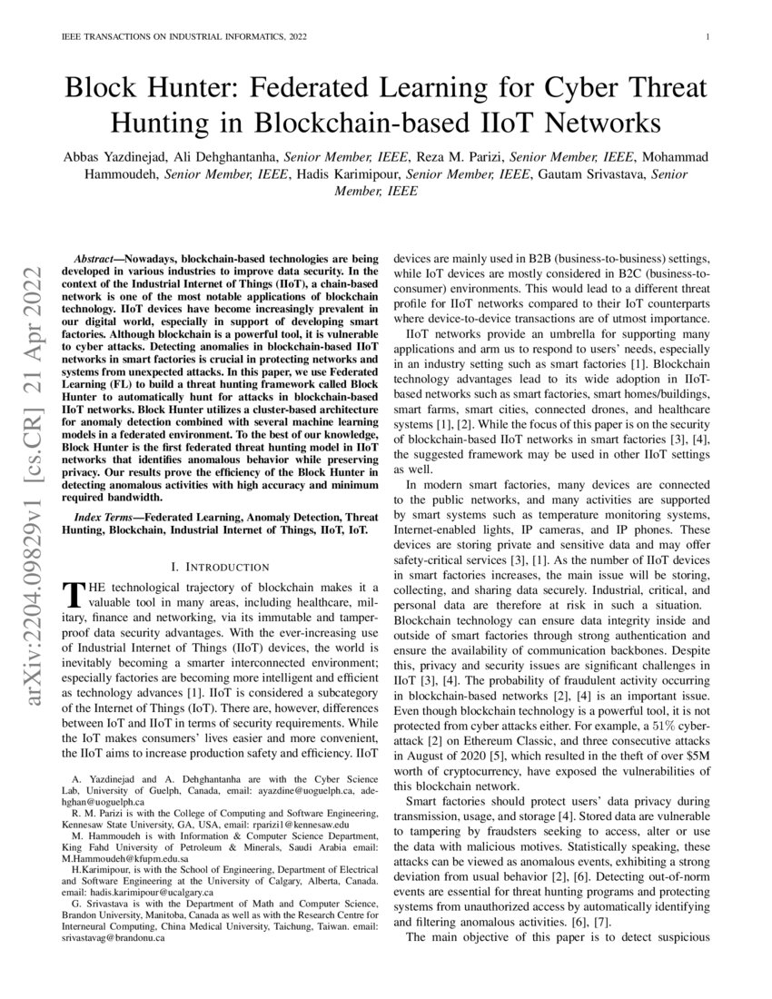 Block Hunter: Federated Learning for Cyber Threat Hunting in Blockchain ...