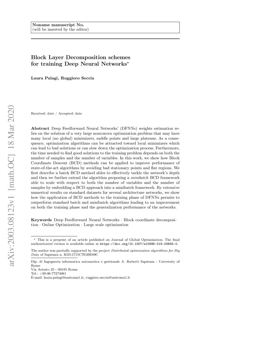 Block Layer Decomposition schemes for training Deep Neural Networks | DeepAI