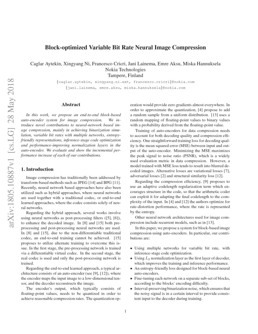 Block-optimized Variable Bit Rate Neural Image Compression | DeepAI