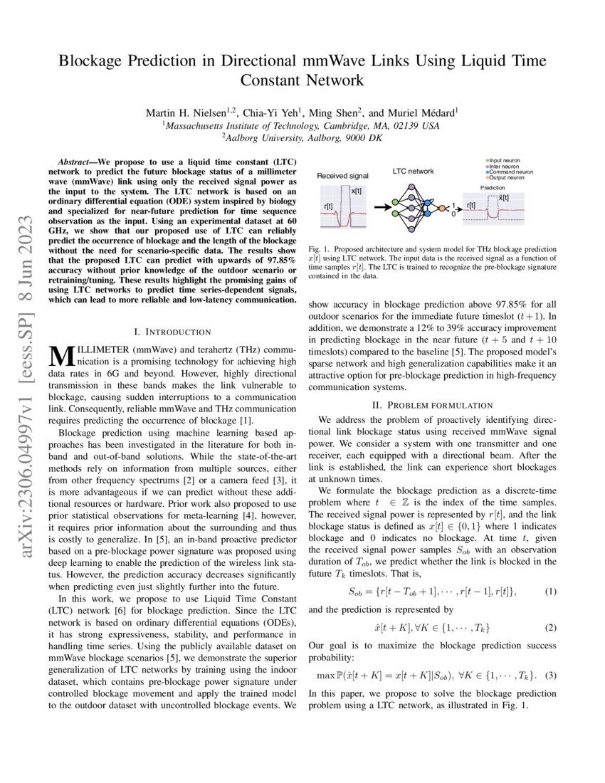 Blockage Prediction in Directional mmWave Links Using Liquid Time Constant Network | DeepAI