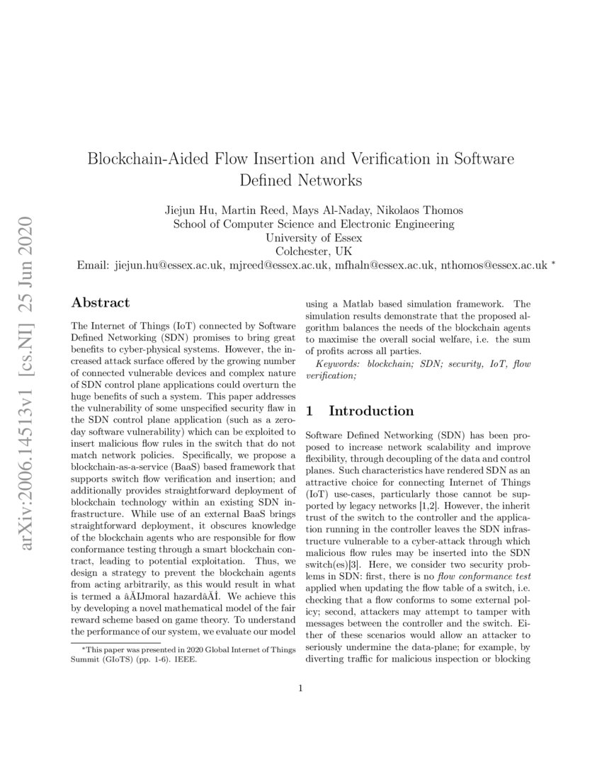 Blockchain-Aided Flow Insertion and Verification in Software Defined Networks | DeepAI