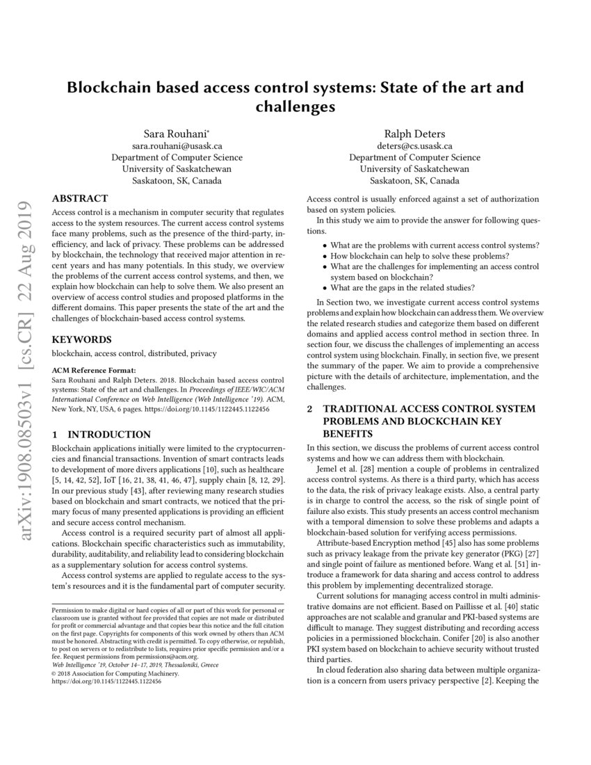 Blockchain Based Access Control Systems State Of The Art And Challenges Deepai