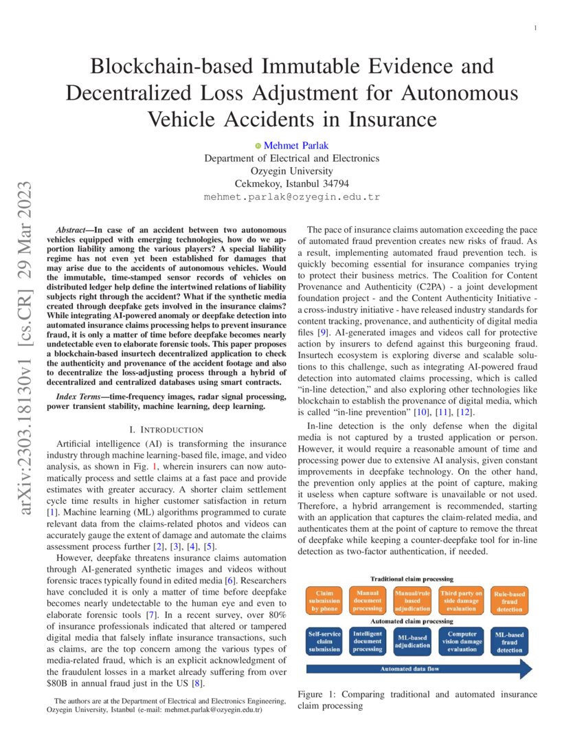 Blockchain-based Immutable Evidence and Decentralized Loss Adjustment for Autonomous Vehicle ...