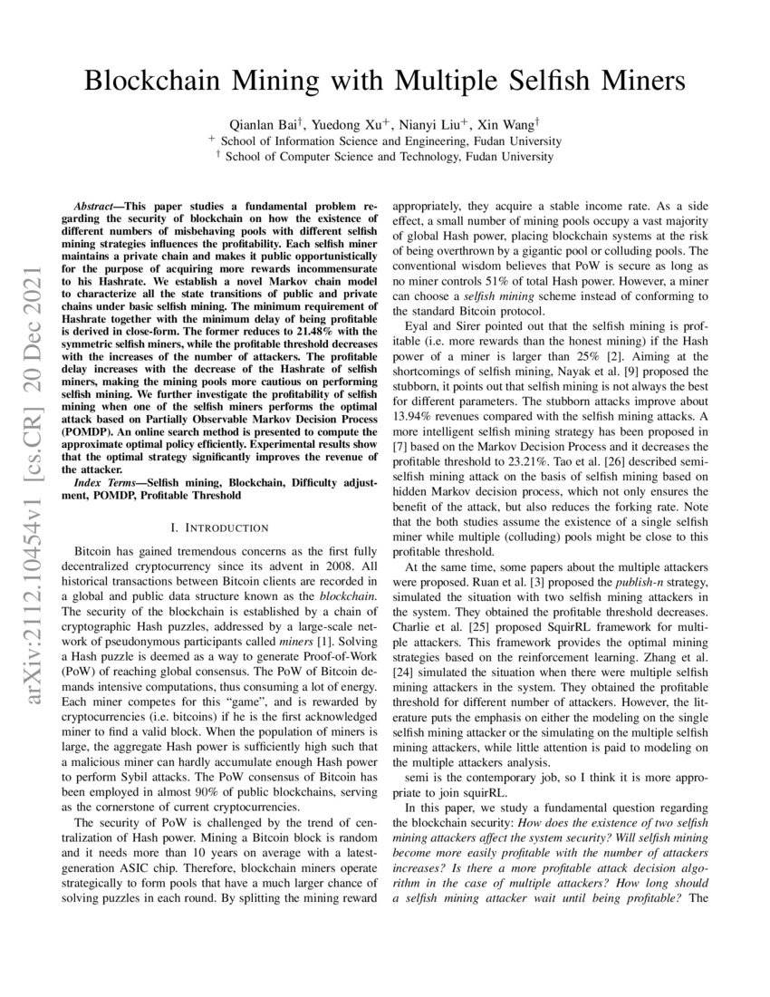 Blockchain Mining with Multiple Selfish Miners | DeepAI