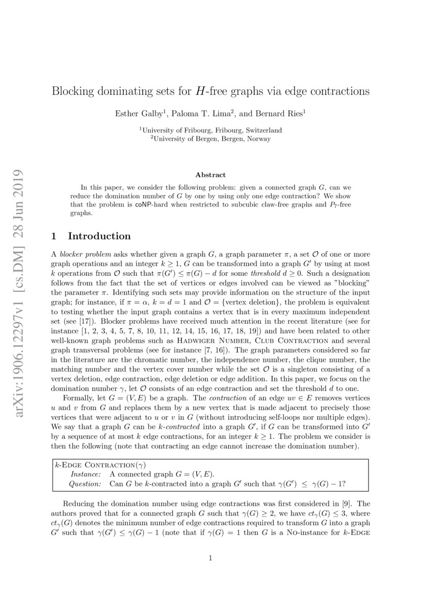 Blocking dominating sets for H-free graphs via edge contractions | DeepAI