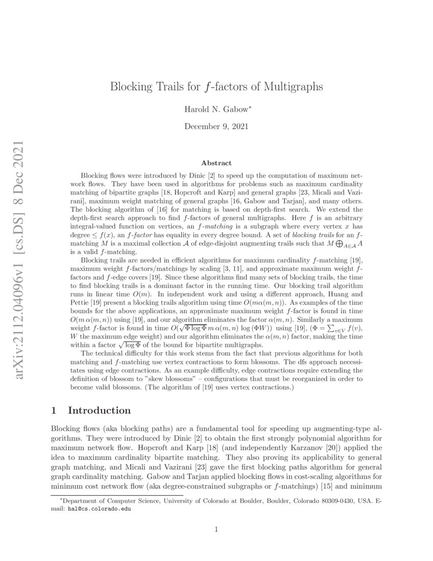 Blocking Trails for f-factors of Multigraphs | DeepAI