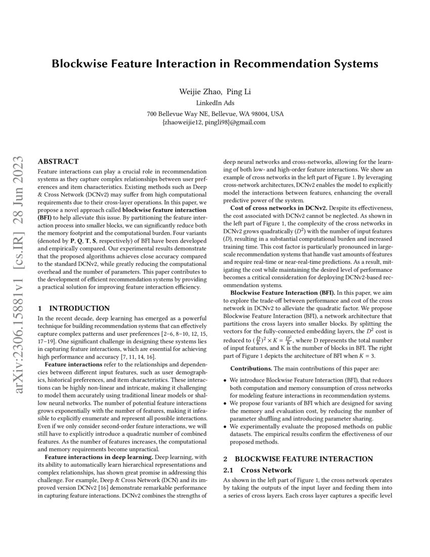 Blockwise Feature Interaction in Recommendation Systems | DeepAI