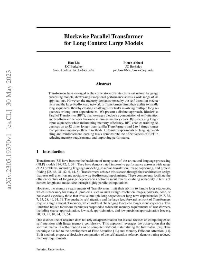 Blockwise Parallel Transformer for Long Context Large Models | DeepAI Blockwise Parallel Transformer for Long Context Large Models | DeepAI